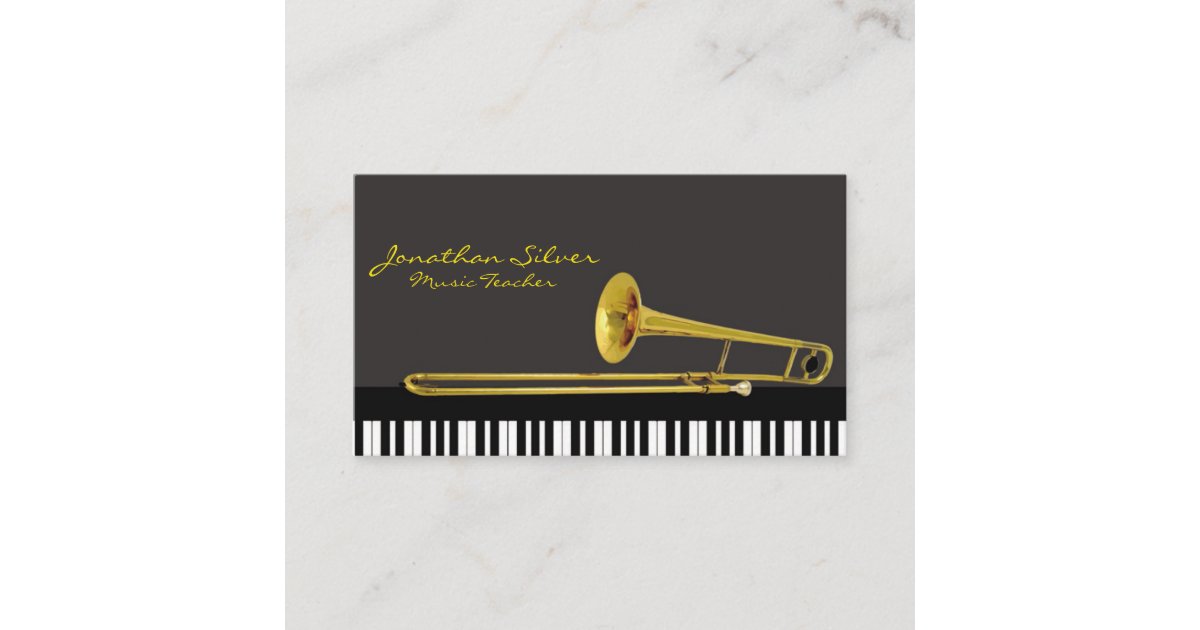 Elegant Piano Keys & Trombone Music Business Card | Zazzle