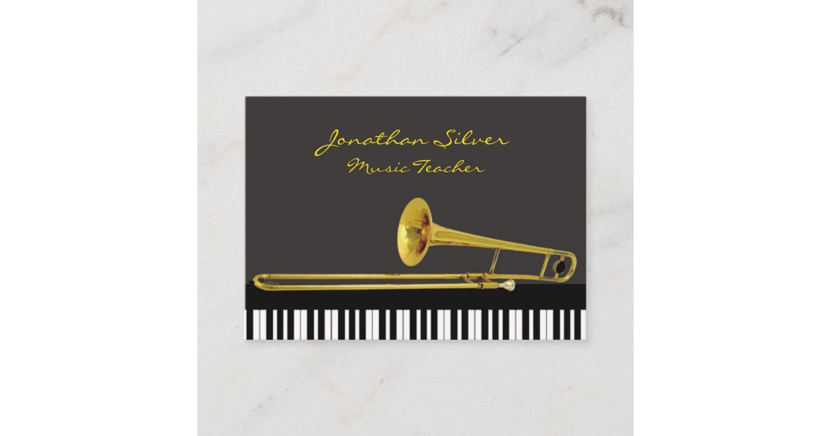Elegant Piano Keys & Trombone Music Teacher Business Card | Zazzle