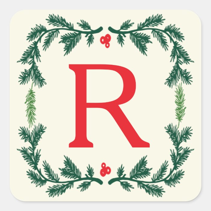 Elegant Pine Holiday Monogram Stickers | Zazzle.com