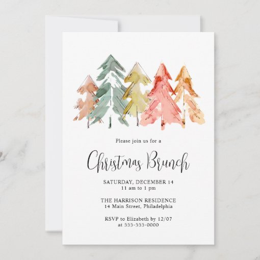 Elegant Pine Tree Christmas Brunch Invitation | Zazzle