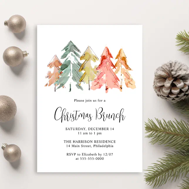 Elegant Pine Tree Christmas Brunch Invitation | Zazzle