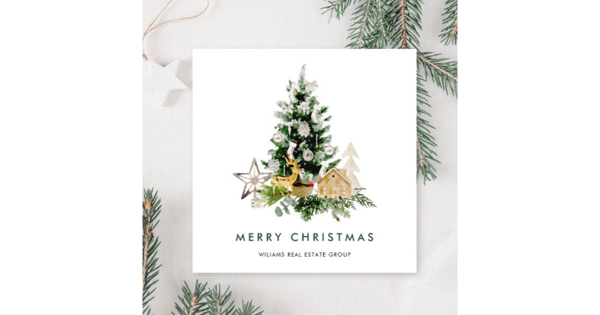 Elegant Pine Tree Christmas Corporate Greeting Holiday Card | Zazzle