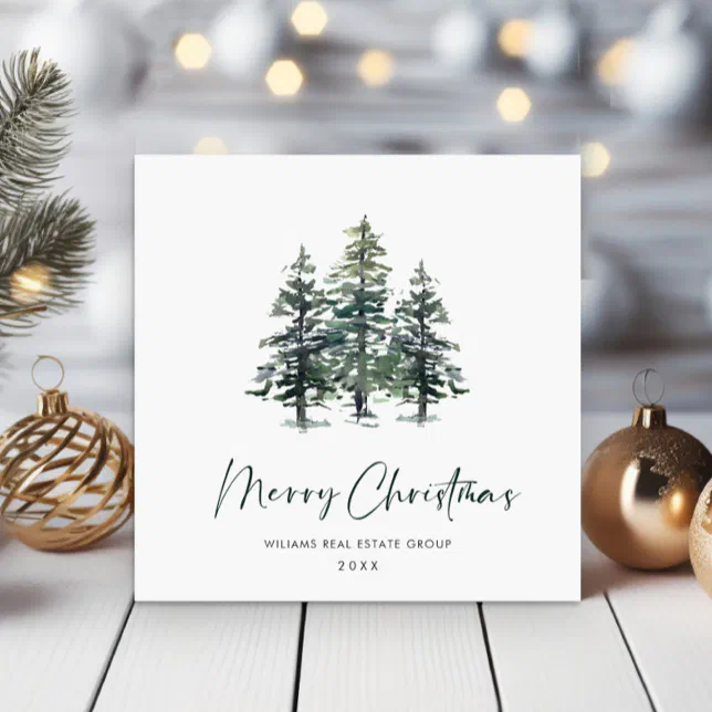 Elegant Pine Tree Christmas Corporate Greeting Holiday Card | Zazzle