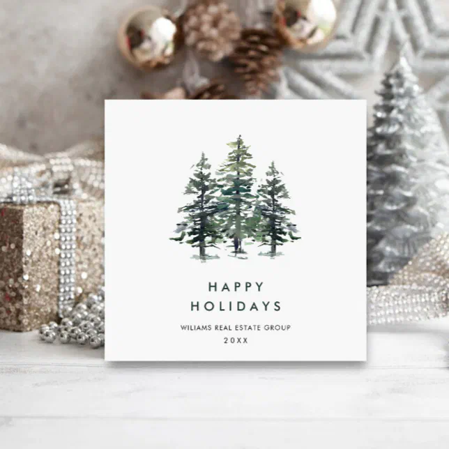 Elegant Pine Tree Christmas Corporate Greeting Holiday Card | Zazzle