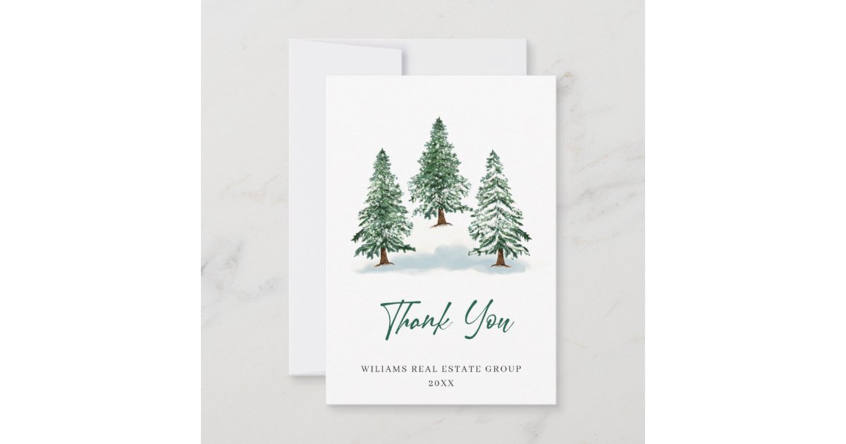 Elegant Pine Tree Christmas Corporate Holiday Thank You Card | Zazzle