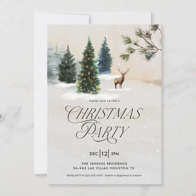Elegant Pine Tree Christmas Party Invitation | Zazzle
