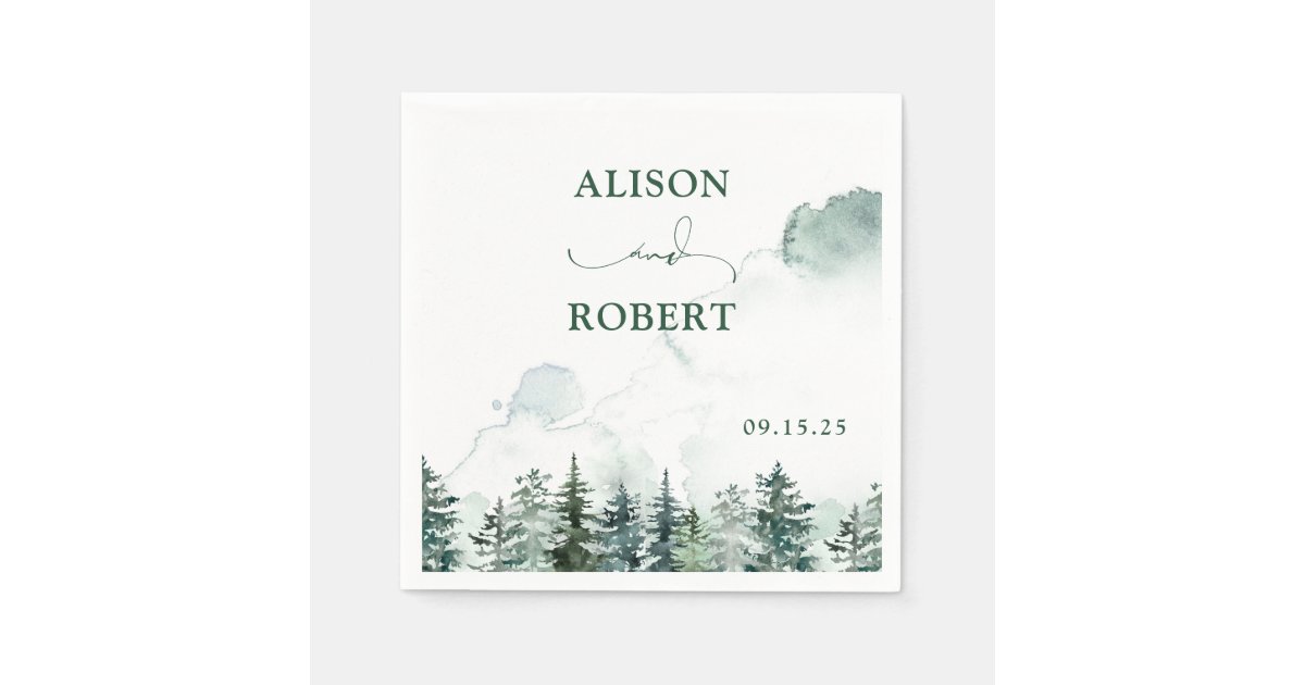 Elegant Pine Trees Forest Calligraphy Wedding Napkins | Zazzle