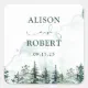 Elegant Pine Trees Forest Calligraphy Wedding Square Sticker | Zazzle