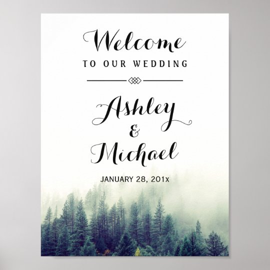 Elegant Pine Trees Forest Winter Wedding Sign | Zazzle.com