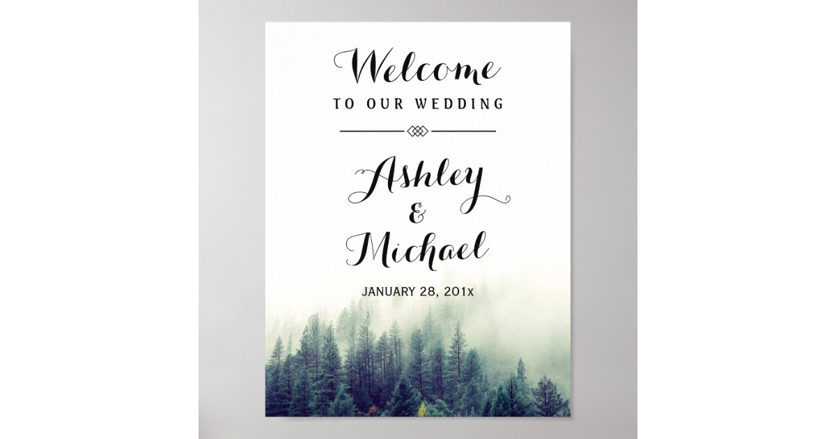 Elegant Pine Trees Forest Winter Wedding Sign | Zazzle