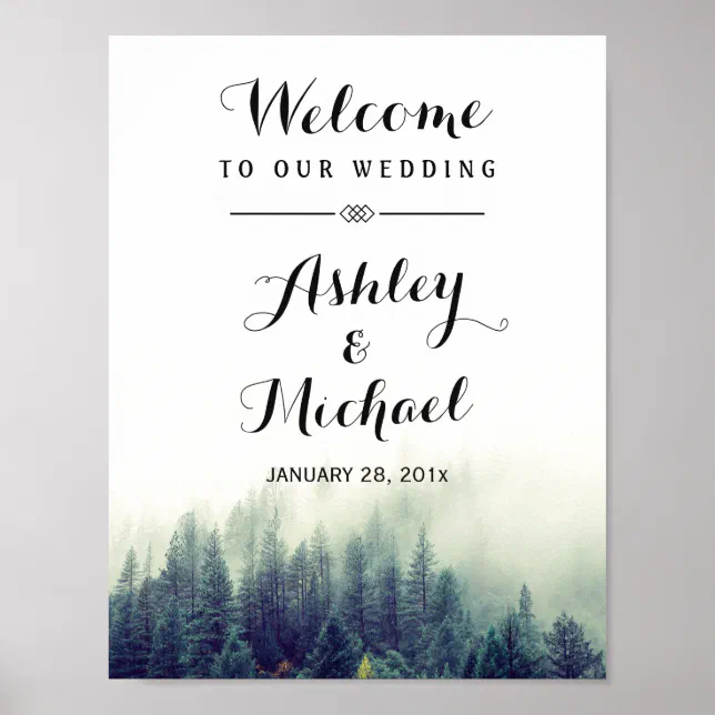 Elegant Pine Trees Forest Winter Wedding Sign | Zazzle