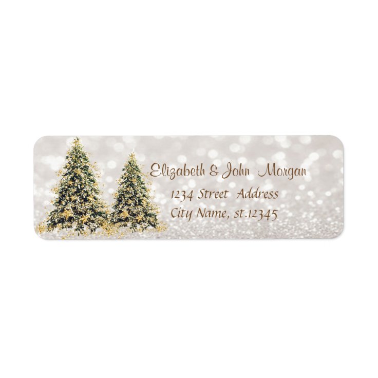 Elegant,Pine Trees ,Glittery Bokeh Label | Zazzle
