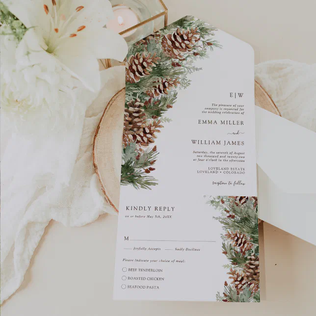 Elegant Pine Wedding All In One Invitation | Zazzle