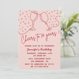 Elegant Pink 24th birthday invitations Cheers | Zazzle