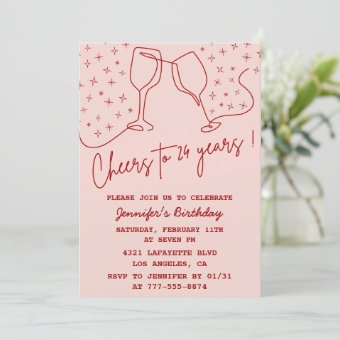 Elegant Pink 24th birthday invitations Cheers | Zazzle