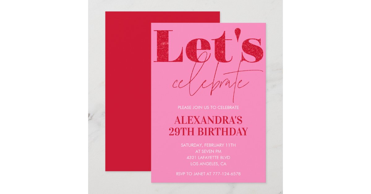 Elegant Pink 29th birthday invitation Glitter Glam | Zazzle