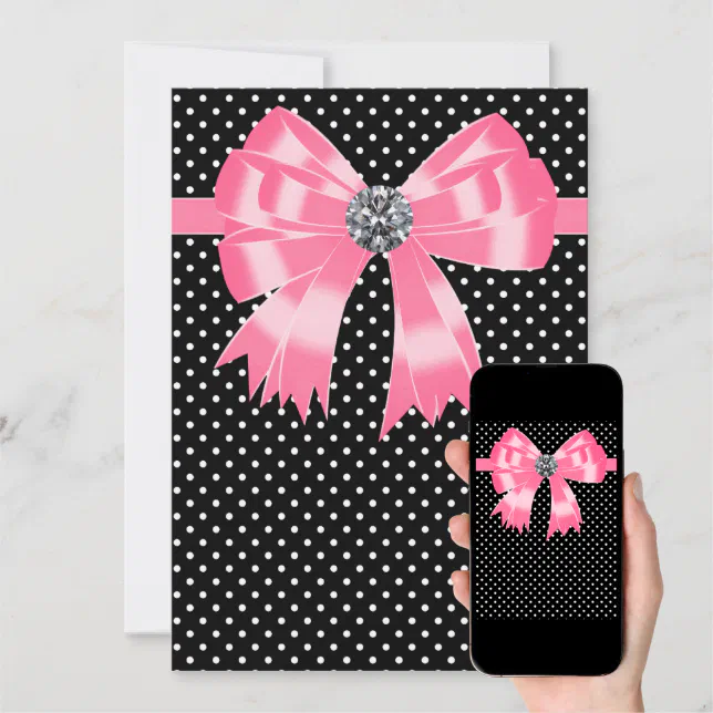 Elegant Pink and Black Polka Dot Invitation | Zazzle
