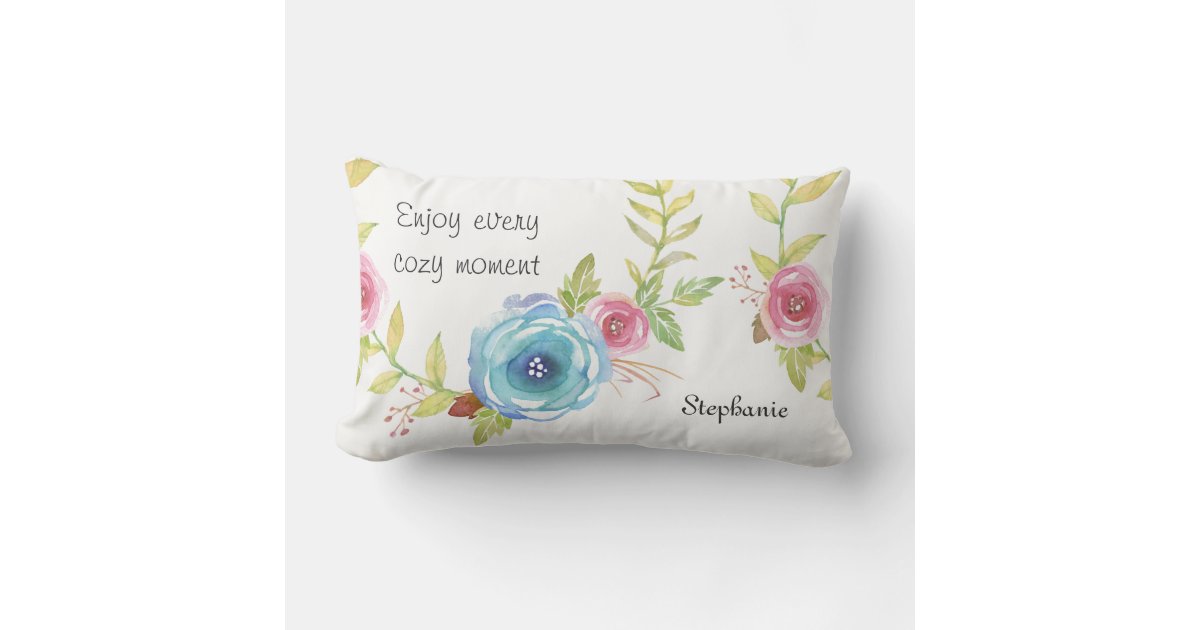 Elegant Pink And Blue Roses With Description Lumbar Pillow | Zazzle
