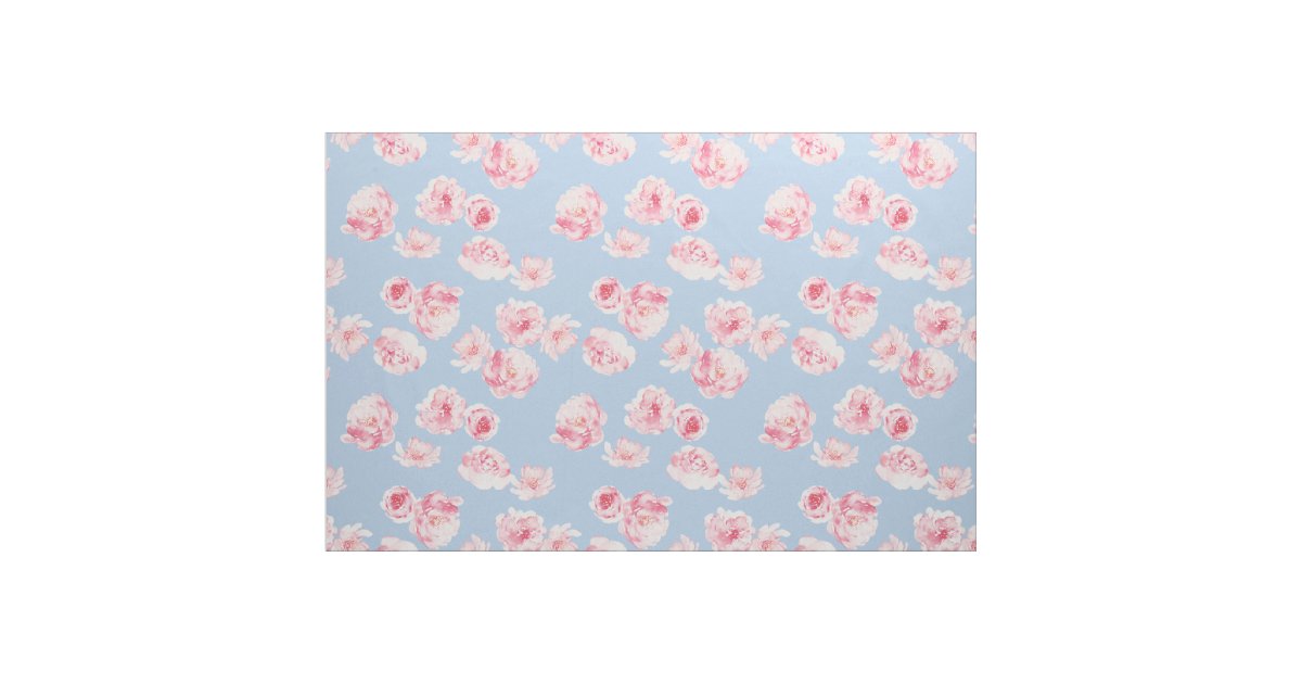 Elegant Pink And Blue Watercolor Floral Pattern Fabric | Zazzle