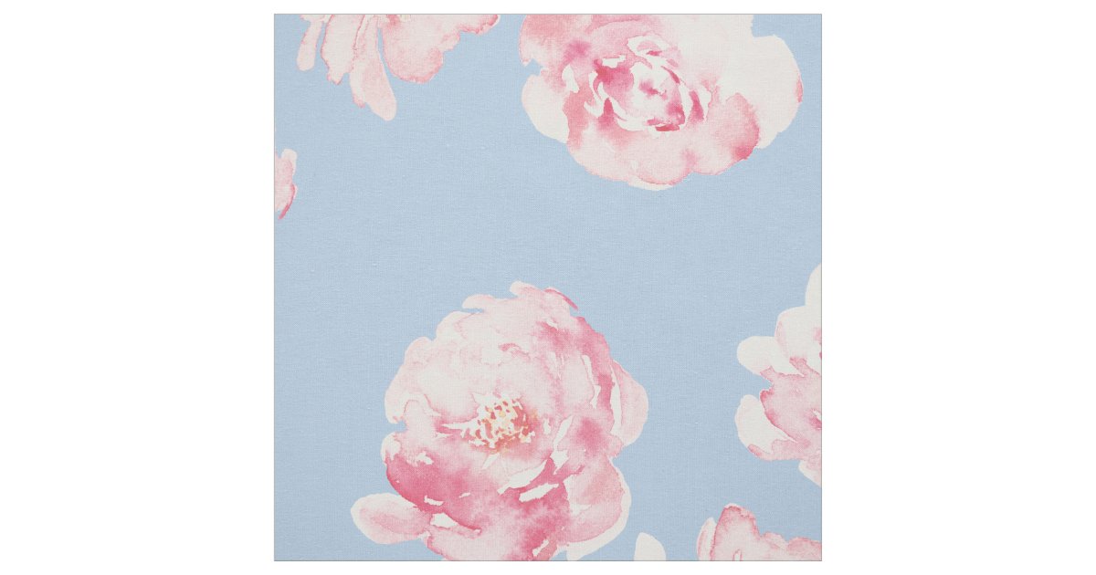 Elegant Pink And Blue Watercolor Floral Pattern Fabric | Zazzle