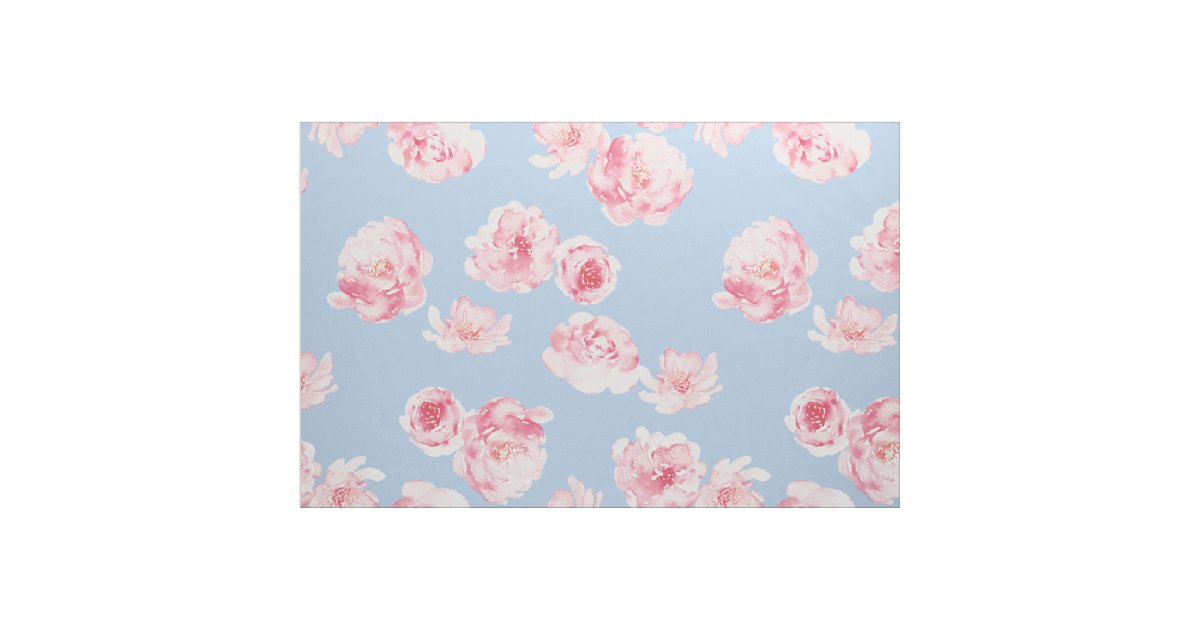 Elegant Pink And Blue Watercolor Floral Pattern Fabric | Zazzle