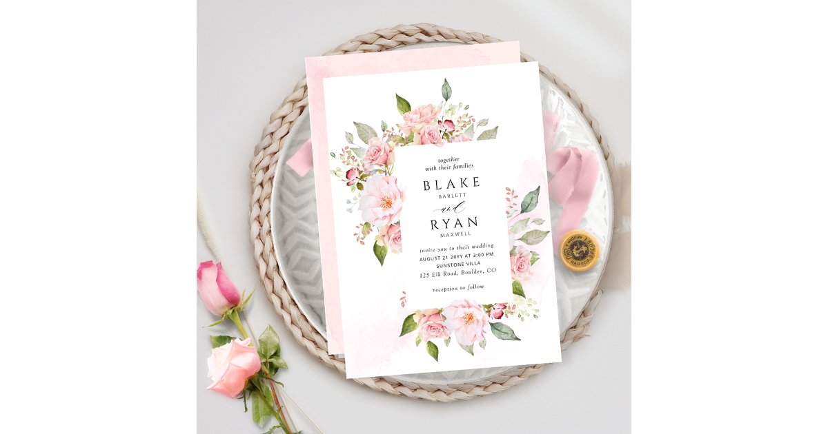 Elegant Pink and Blush Floral Frame Wedding Invitation | Zazzle