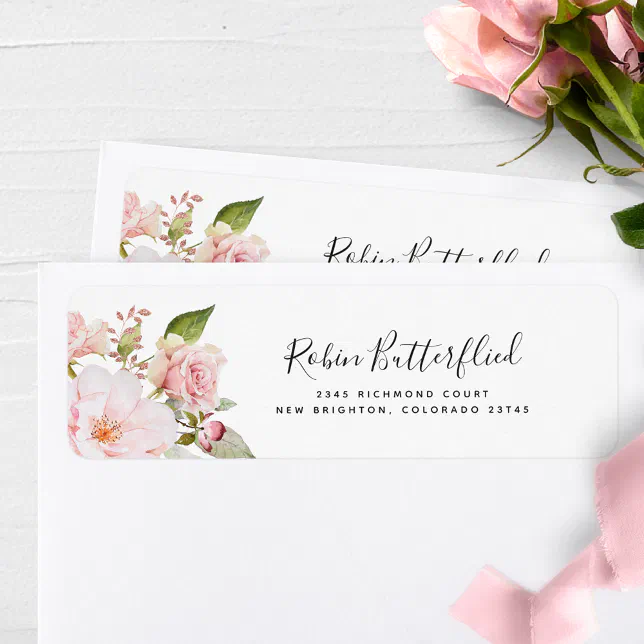 Elegant Pink and Blush Floral Return Address Label | Zazzle