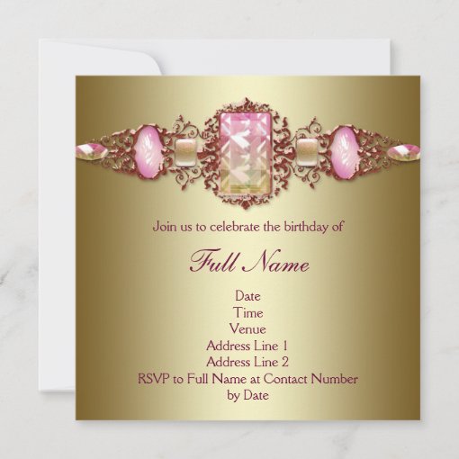 Elegant Pink and Gold Birthday Party Invitation | Zazzle