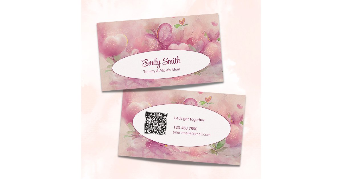 Elegant Pink and Gold Floral Mom Playdate QR Code Calling Card | Zazzle