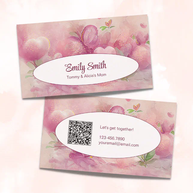 Elegant Pink and Gold Floral Mom Playdate QR Code Calling Card | Zazzle