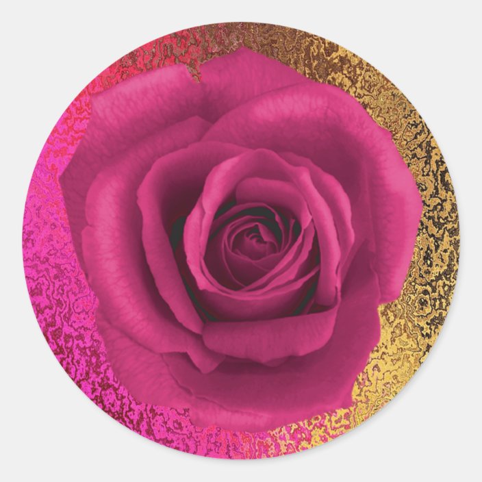 Elegant Pink and Gold with Rose Sticker | Zazzle.com