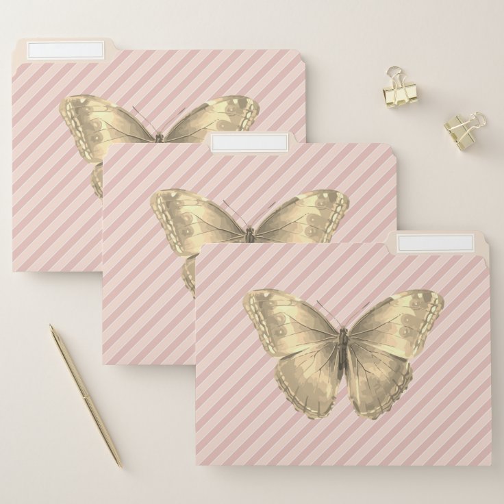 Elegant pink and golden Butterfly File Folder | Zazzle