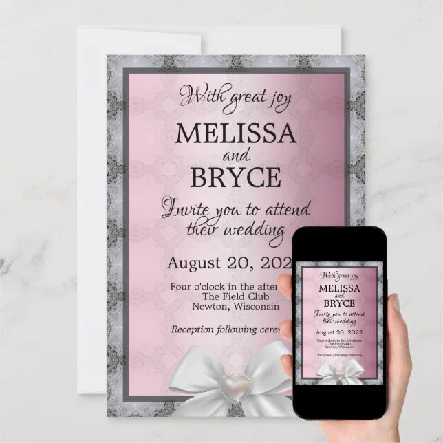 Elegant pink and gray wedding invitation | Zazzle