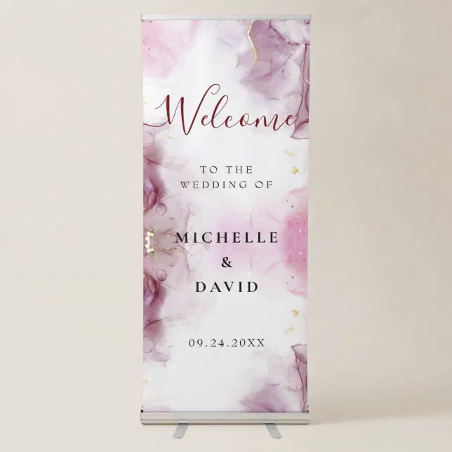 Elegant Pink And Magenta Wedding Welcome Retractable Banner | Zazzle