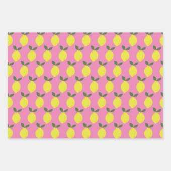 Elegant Pink and Yellow Lemon Pattern Wrapping Paper Sheets | Zazzle