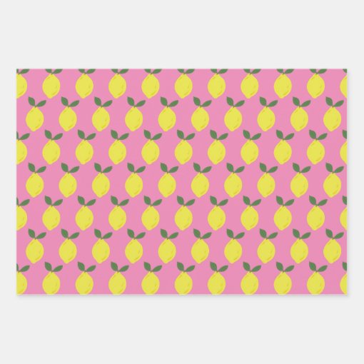 Elegant Pink and Yellow Lemon Pattern Wrapping Paper Sheets | Zazzle