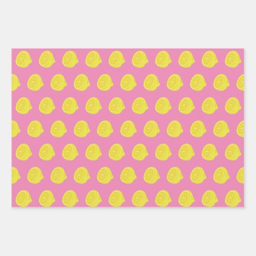 Elegant Pink and Yellow Lemon Pattern Wrapping Paper Sheets | Zazzle