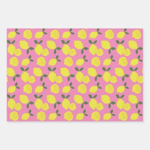 Elegant Pink and Yellow Lemon Pattern Wrapping Paper Sheets | Zazzle
