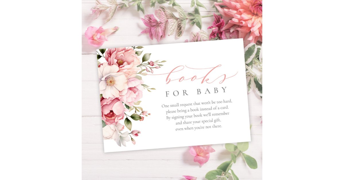 Elegant Pink Baby Girl Baby Shower Books for Baby Enclosure Card | Zazzle