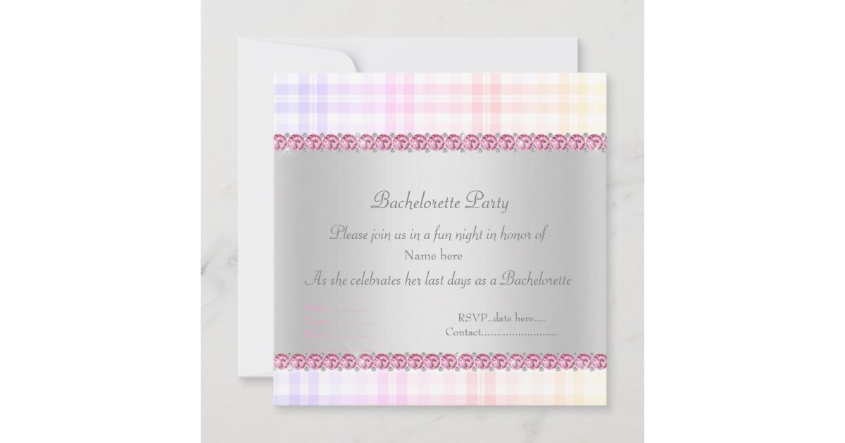 ELEGANT PINK BACHELORETTE tartan new diamonds Invitation | Zazzle
