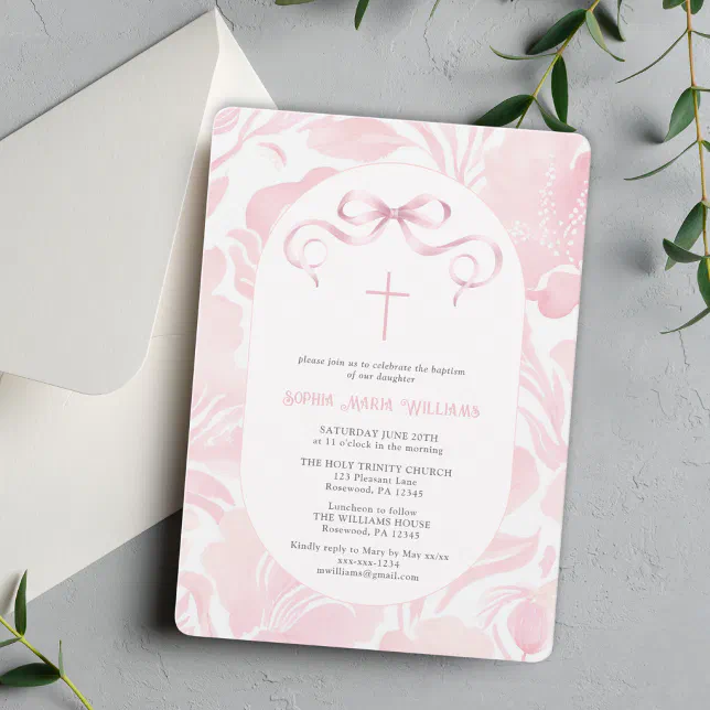 Elegant Pink Baptism Invitation | Zazzle