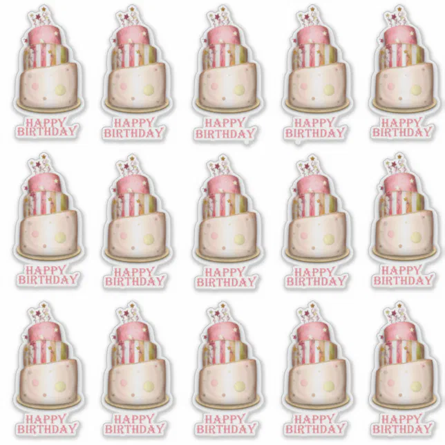 Elegant Pink Birthday Cake Contour Sticker | Zazzle