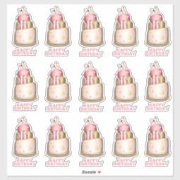 Elegant Pink Birthday Cake Contour Sticker | Zazzle