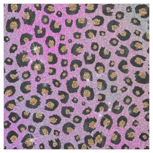 Rainbow Glitter Leopard Print Fabric | Zazzle