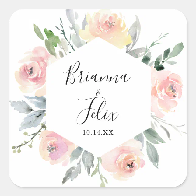 Elegant Pink Blush Floral Wedding Envelope Seals | Zazzle