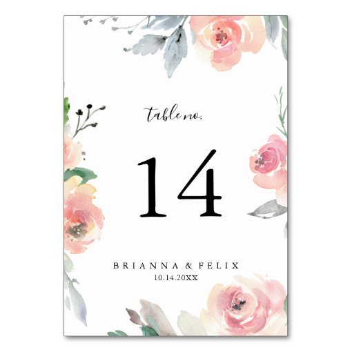 Elegant Pink Blush Floral Wedding Table Number | Zazzle