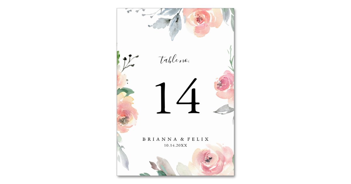 Elegant Pink Blush Floral Wedding Table Number | Zazzle