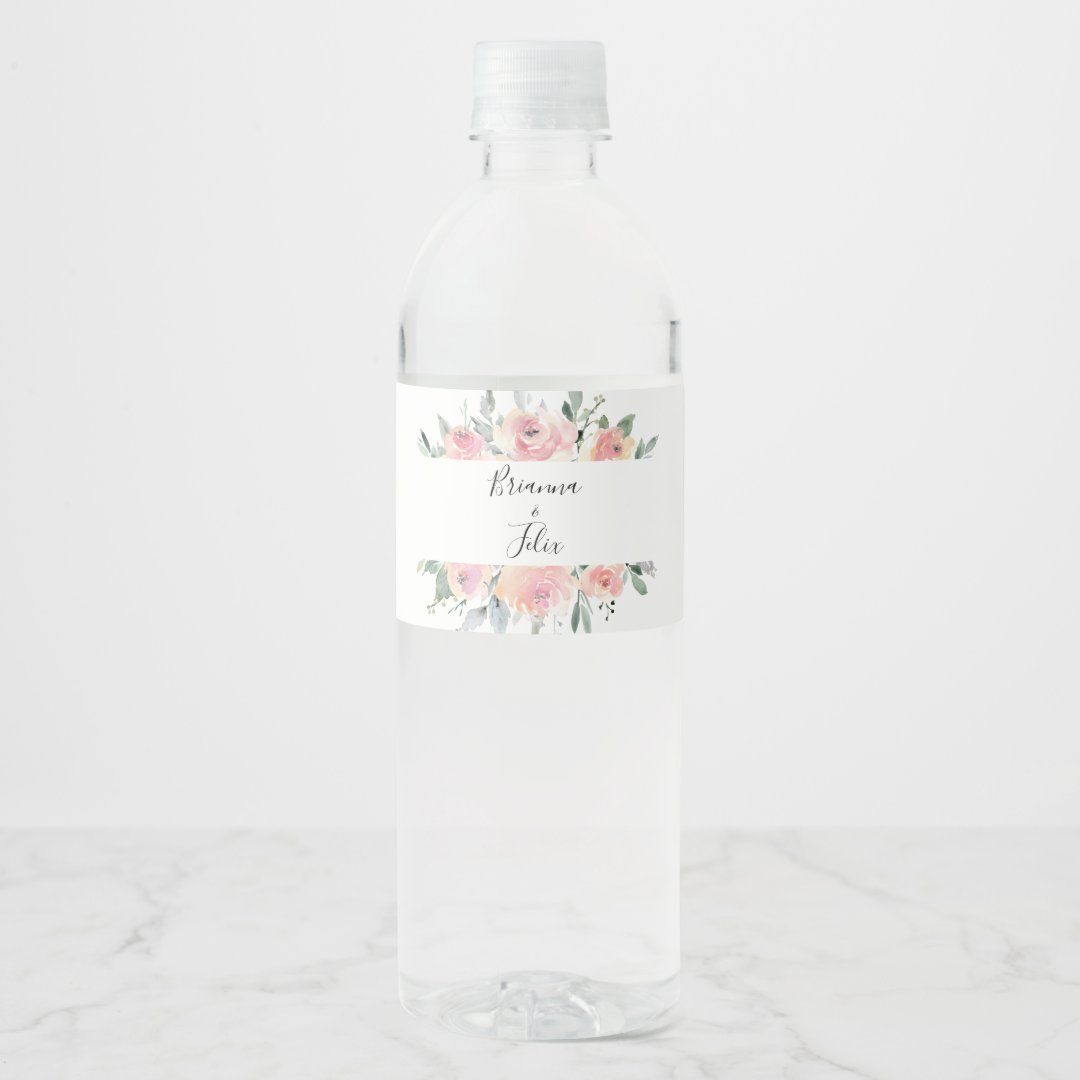 Elegant Pink Blush Floral Wedding Water Water Bottle Label | Zazzle
