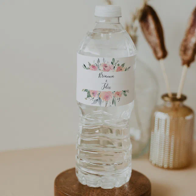 Elegant Pink Blush Floral Wedding Water Water Bottle Label | Zazzle