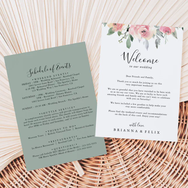 Elegant Pink Blush Floral Wedding Welcome Letter | Zazzle